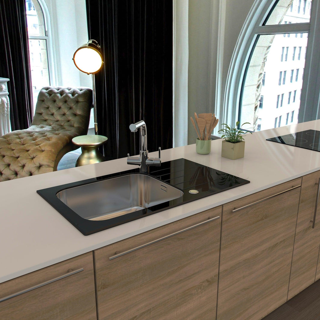 Glass kitchen sink, extra large bowl, black white | Alveus Glassix Up ...