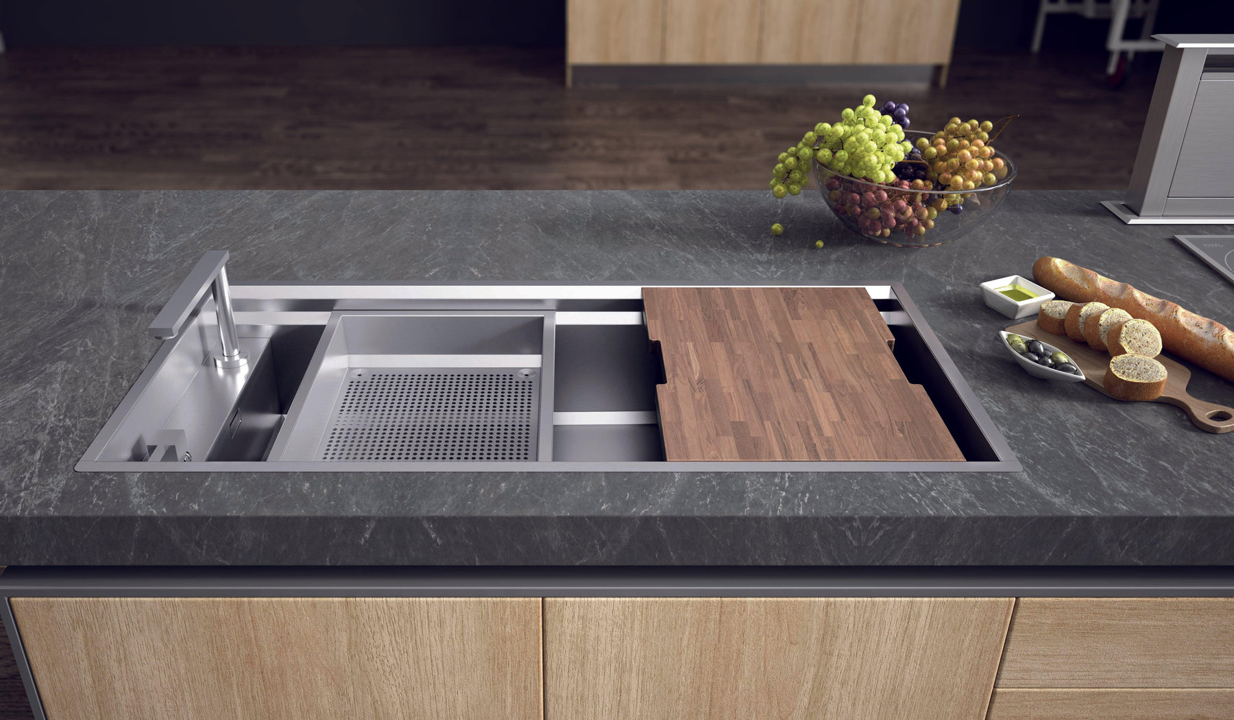 Extra large kitchen sink, 1m wide workstation | Artinox Layer 104 BRL Olif