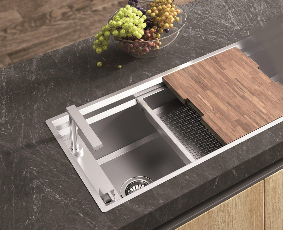 Large kitchen sink workstation, sliding accessories | Artinox Layer 74 ...