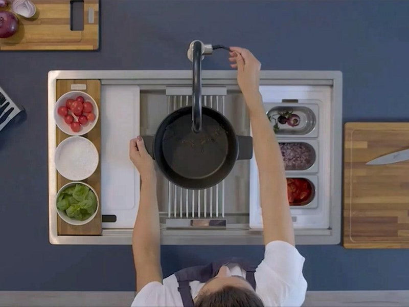 Kitchen workstation, multi-level sink, sliding accessories | Artinox ...
