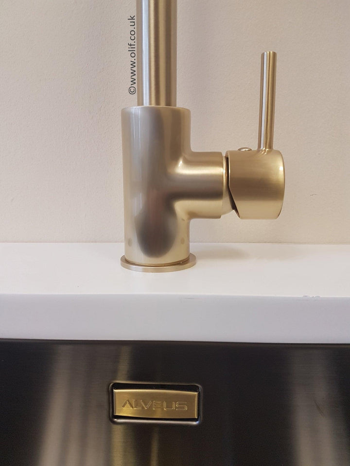 Champagne Gold Kitchen Mixer Tap | Cascata Nova Pale Brass by Olif