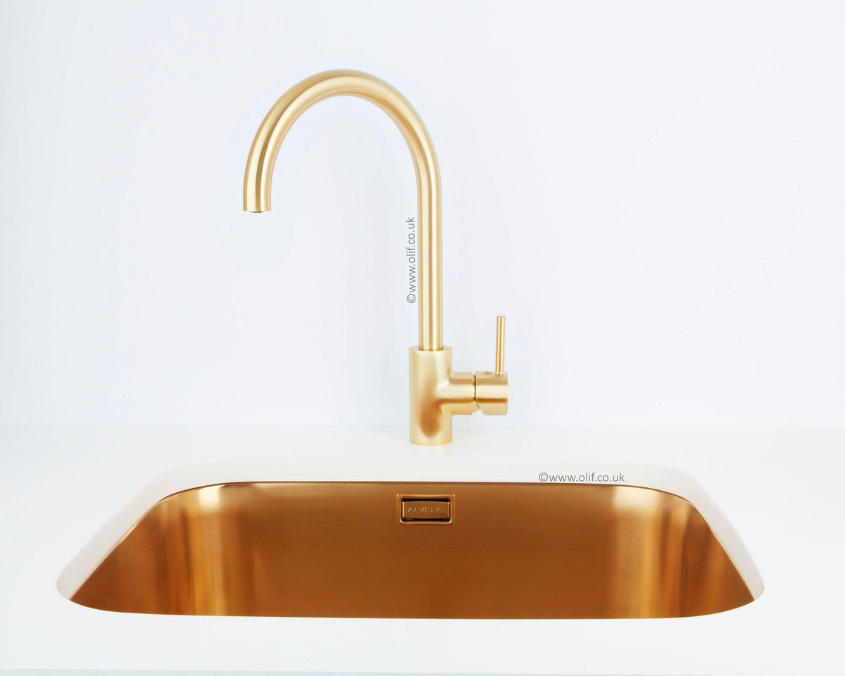 Champagne Gold Kitchen Mixer Tap | Cascata Nova Pale Brass by Olif