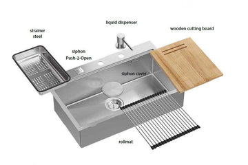 Kitchen sink workstation including draining mat, colander, board ...