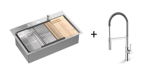 Kitchen sink workstation with draining mat, colander, board | Quadron ...