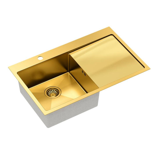 Gold brass kitchen sink with drainer, PVD, UK | Quadron Russell 111 – Olif